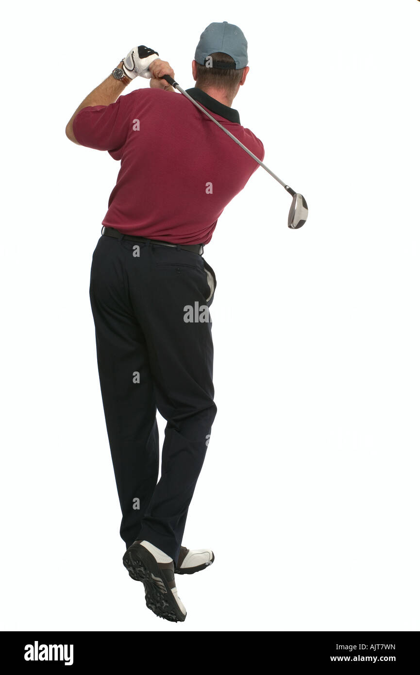 Rear view of a golfer during his back swing Stock Photo - Alamy