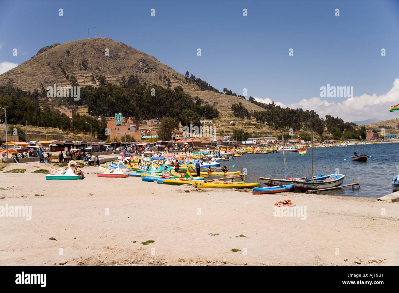 The beach in Copacabana a town on the shores of Lake Titicaca, Bolivia ...