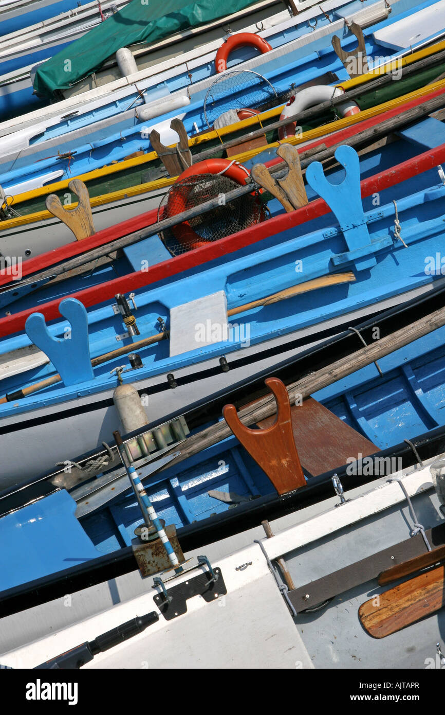 Fishing boat tied up together Lake Garda Italy Stock Photo - Alamy