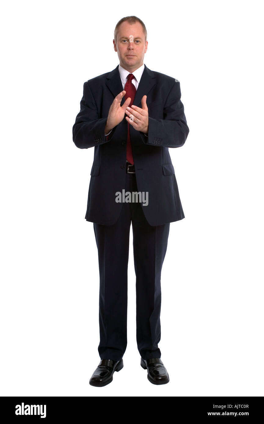 Businessman clapping his hands together Isolated on white Stock Photo ...
