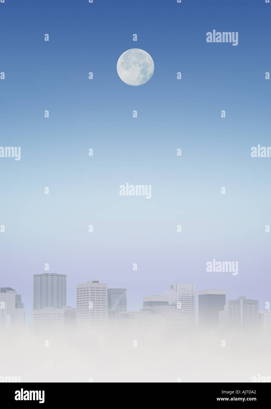 Moon over buildings Stock Photo - Alamy