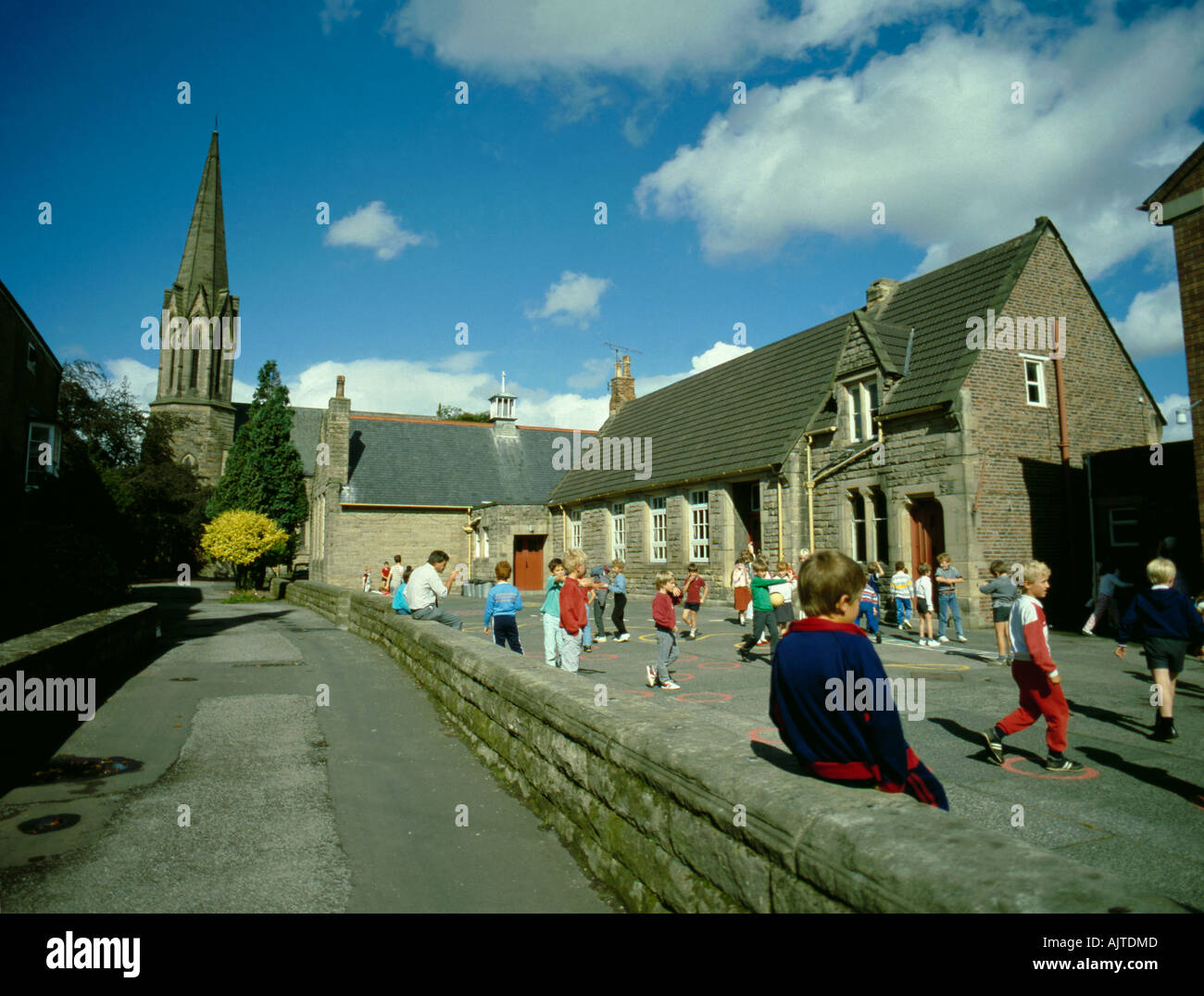 Children in a play ground; St Robert's School, Morpeth, Northumberland ...