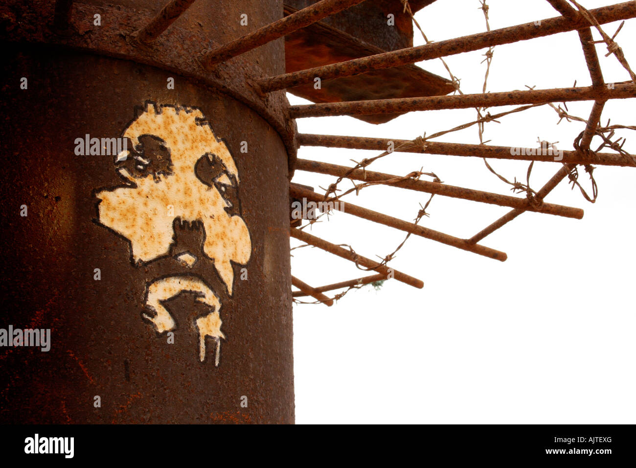 Jesus christ spray painted onto old rusty column of old Brighton West ...