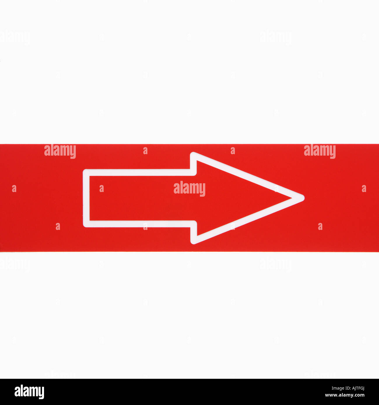 Red sign with arrow against white background Stock Photo - Alamy