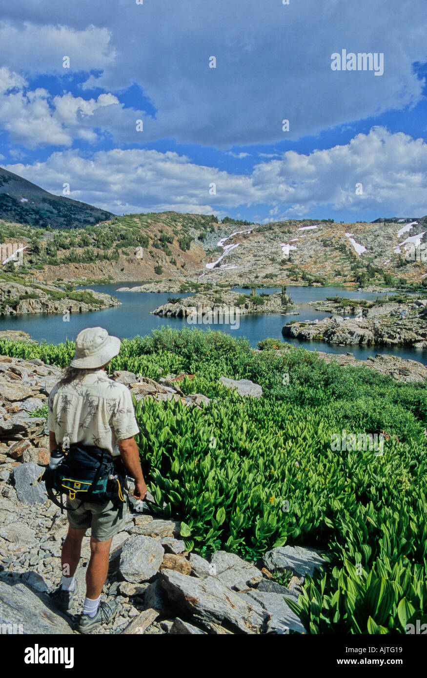 Hiker in 20 Lakes Basin Sierra Nevada California Stock Photo - Alamy