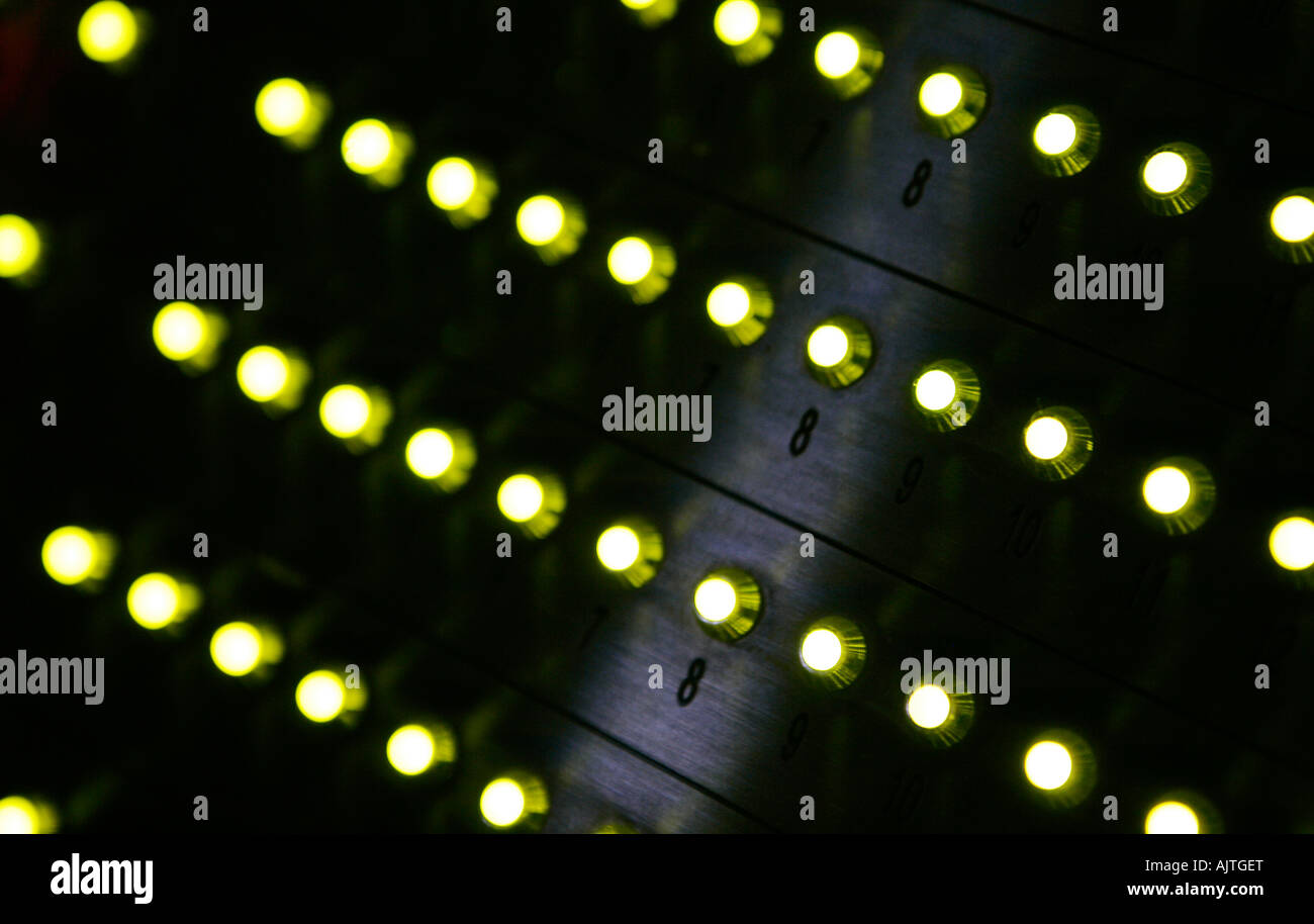 Close-up of green lights eminating from a control panel Stock Photo - Alamy