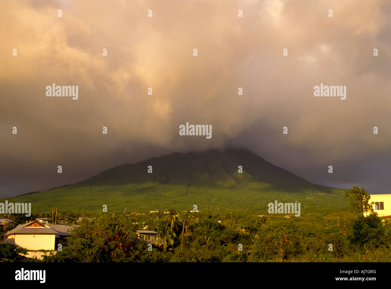 Mount Nevis, landmark green volcano peak, Caribbean, symbol of Island ...