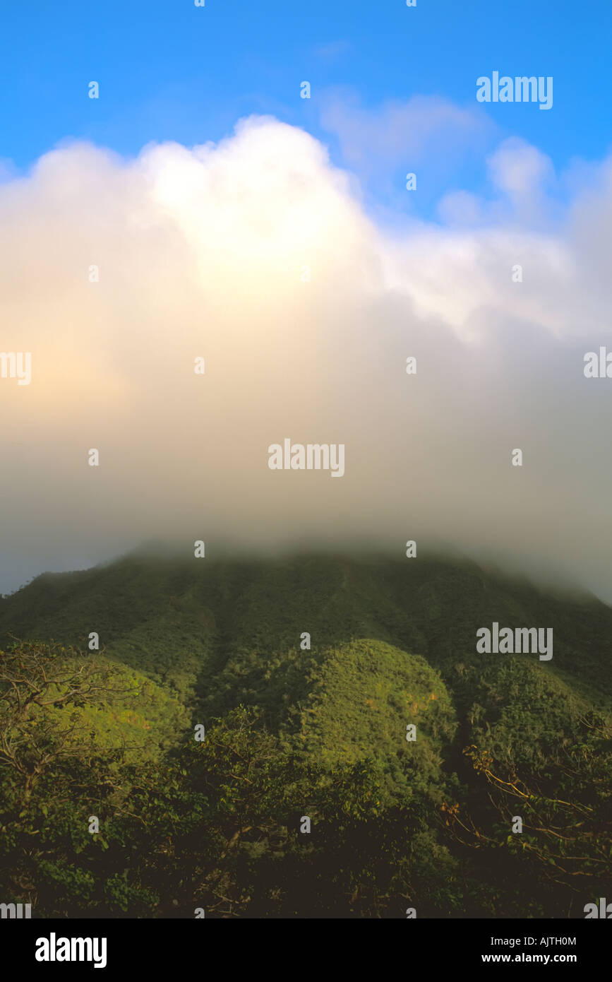 Mount Nevis peak, caribbean, Nevis, brooding cloud cover at the summit ...