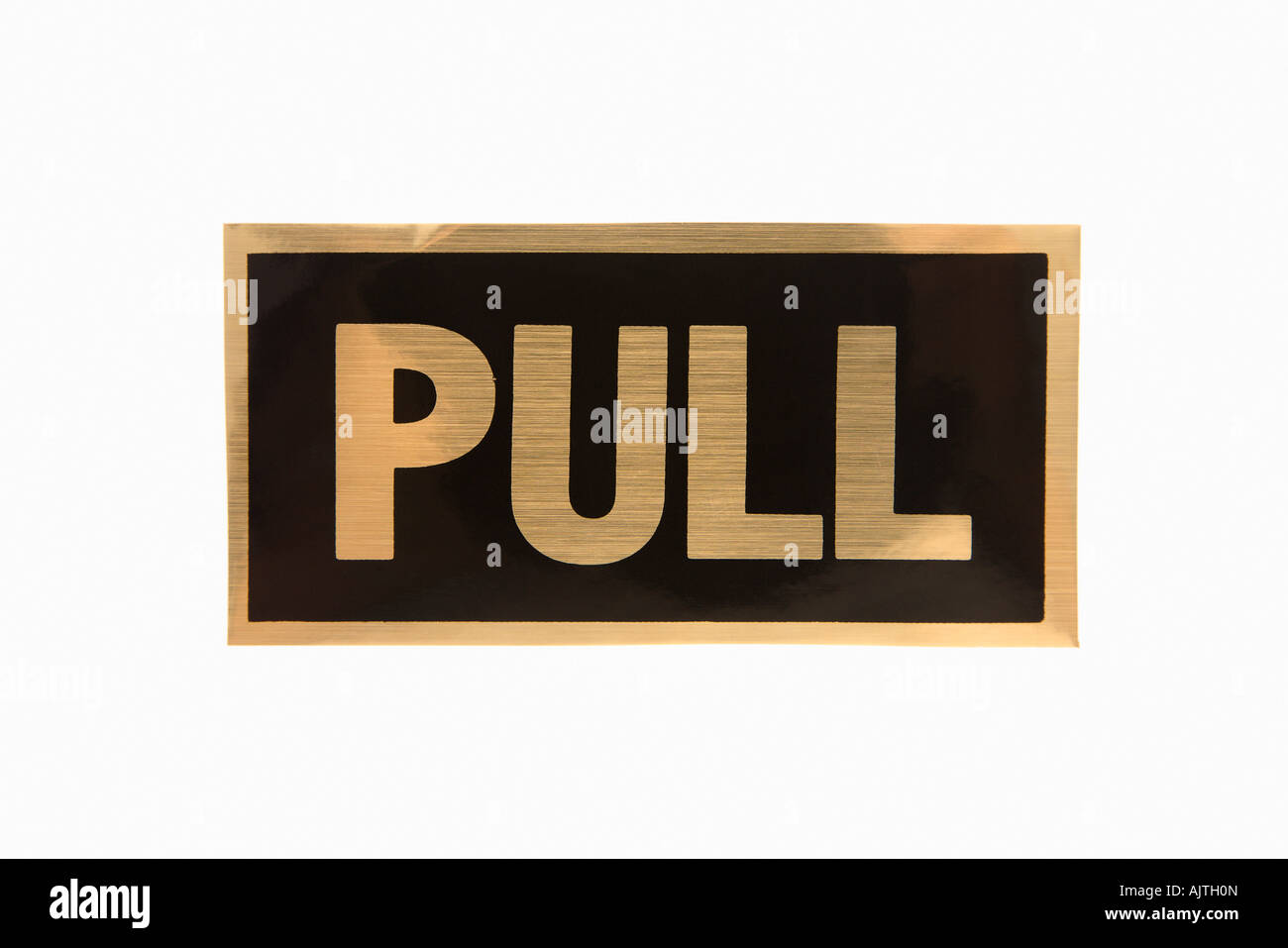 Pull sign with gold text against white background Stock Photo - Alamy