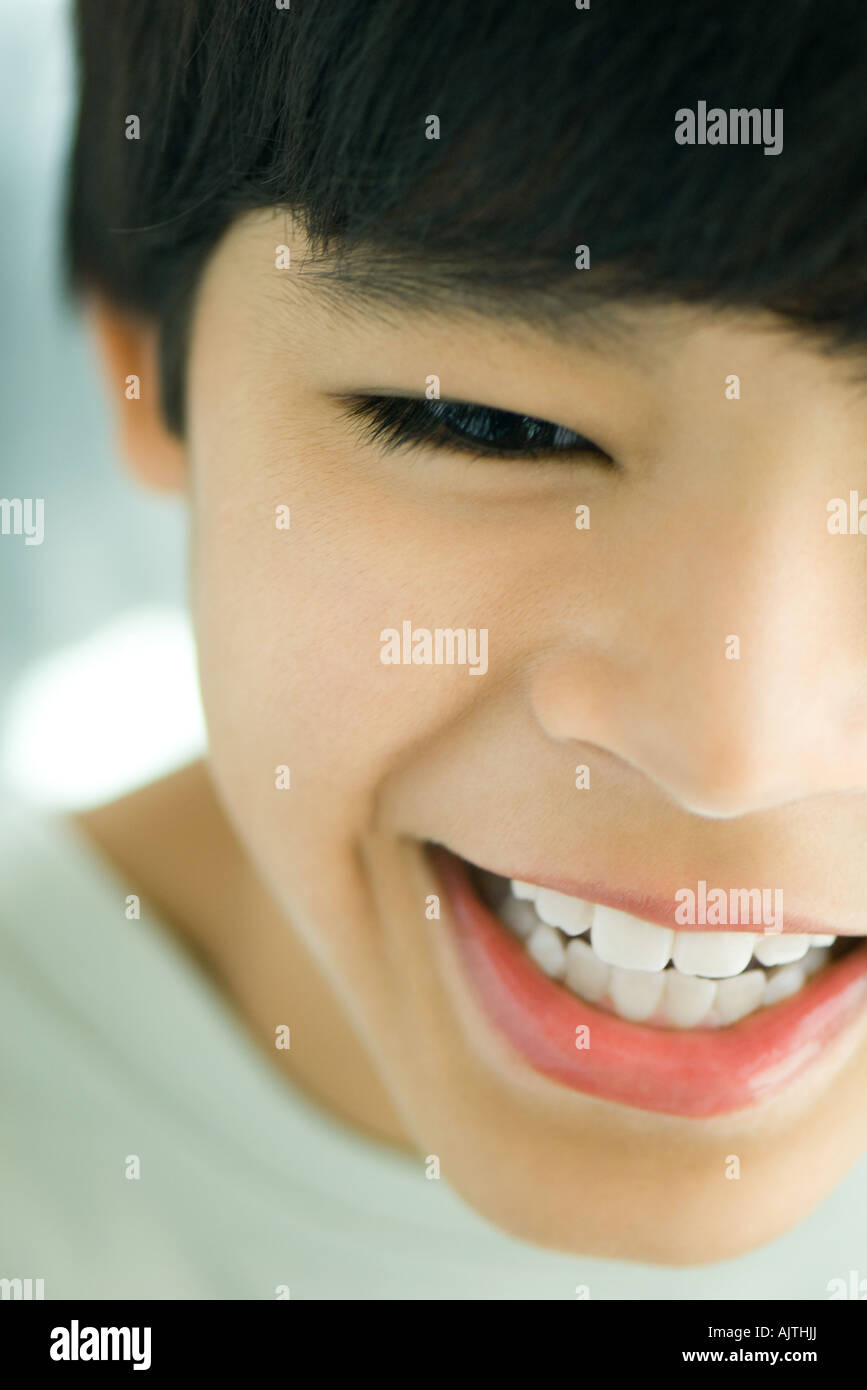 Cropped view of boy laughing, portrait Stock Photo - Alamy