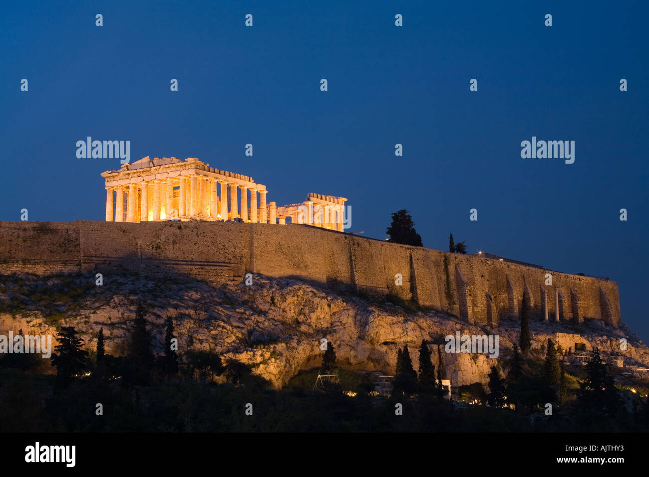 The Acropolis, Athens. The Parthenon at dusk. Built between 447 and 438 BC. Architect: Pheidias ...