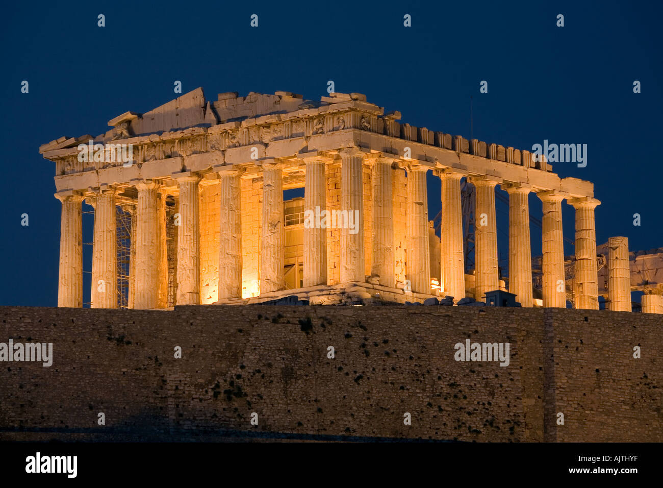 The Acropolis, Athens. The Parthenon at dusk. Built between 447 and 438 BC. Architect: Pheidias ...