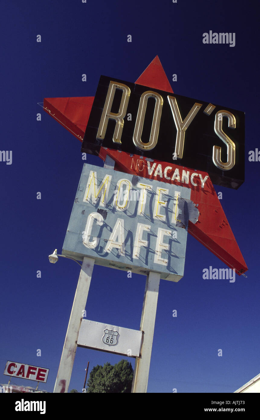 Historic motel sign on Route 66, Mojave Desert, Mojave Trails National ...