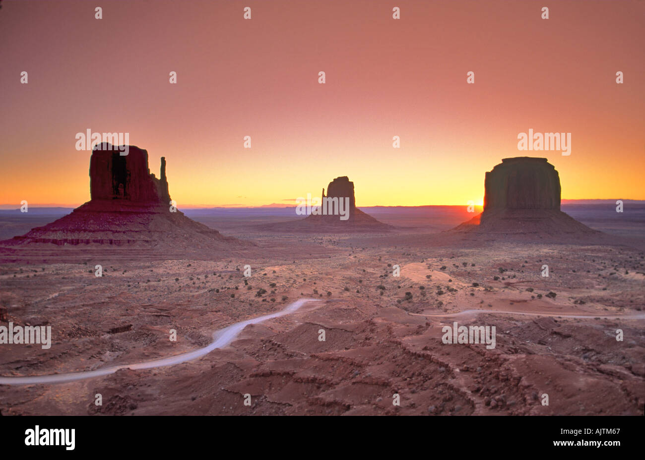 Mittens, Merrick Butte, view near Visitor Center at sunrise, Monument ...