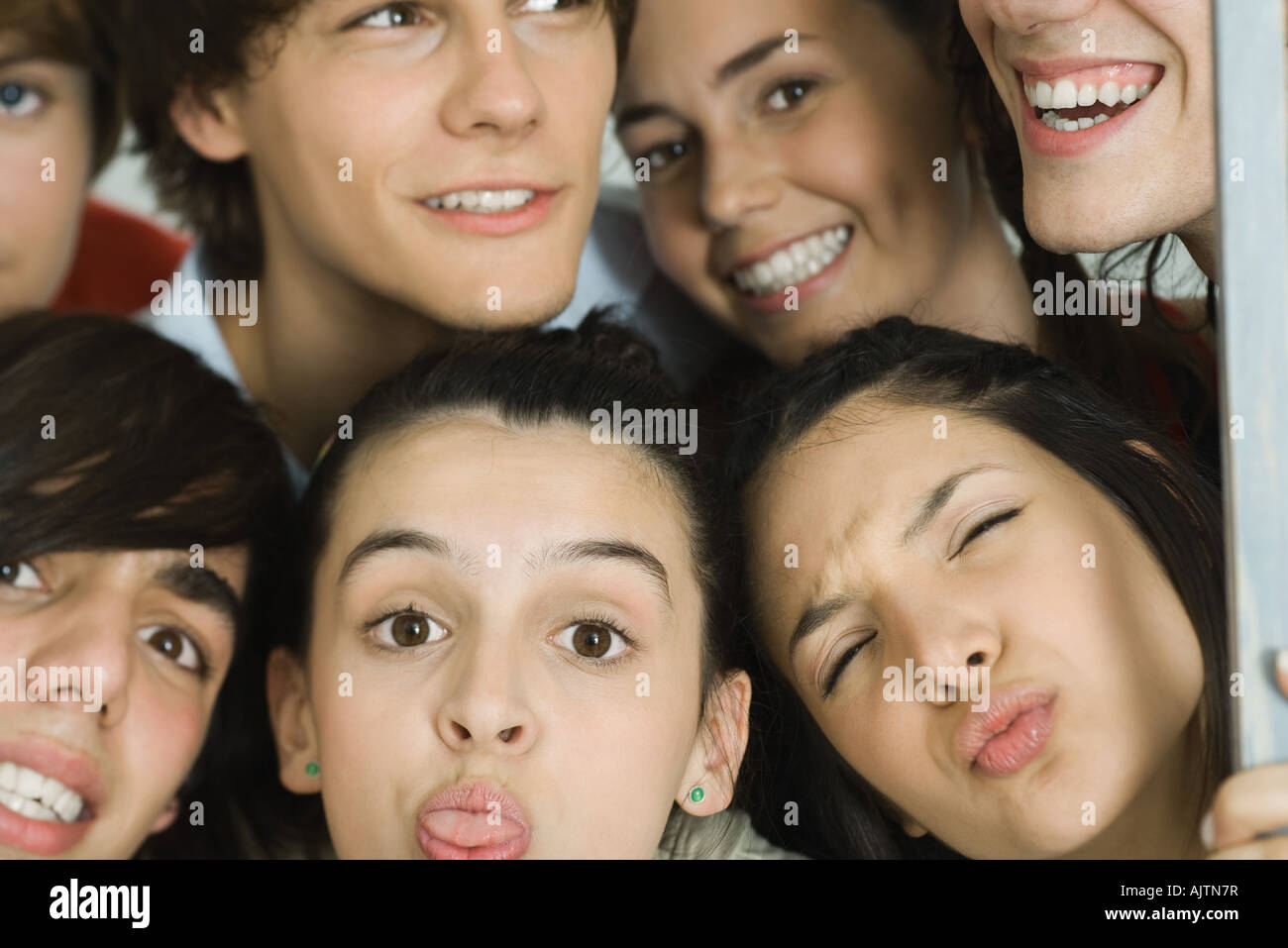 Interior view of a group of young female teenagers hi-res stock ...