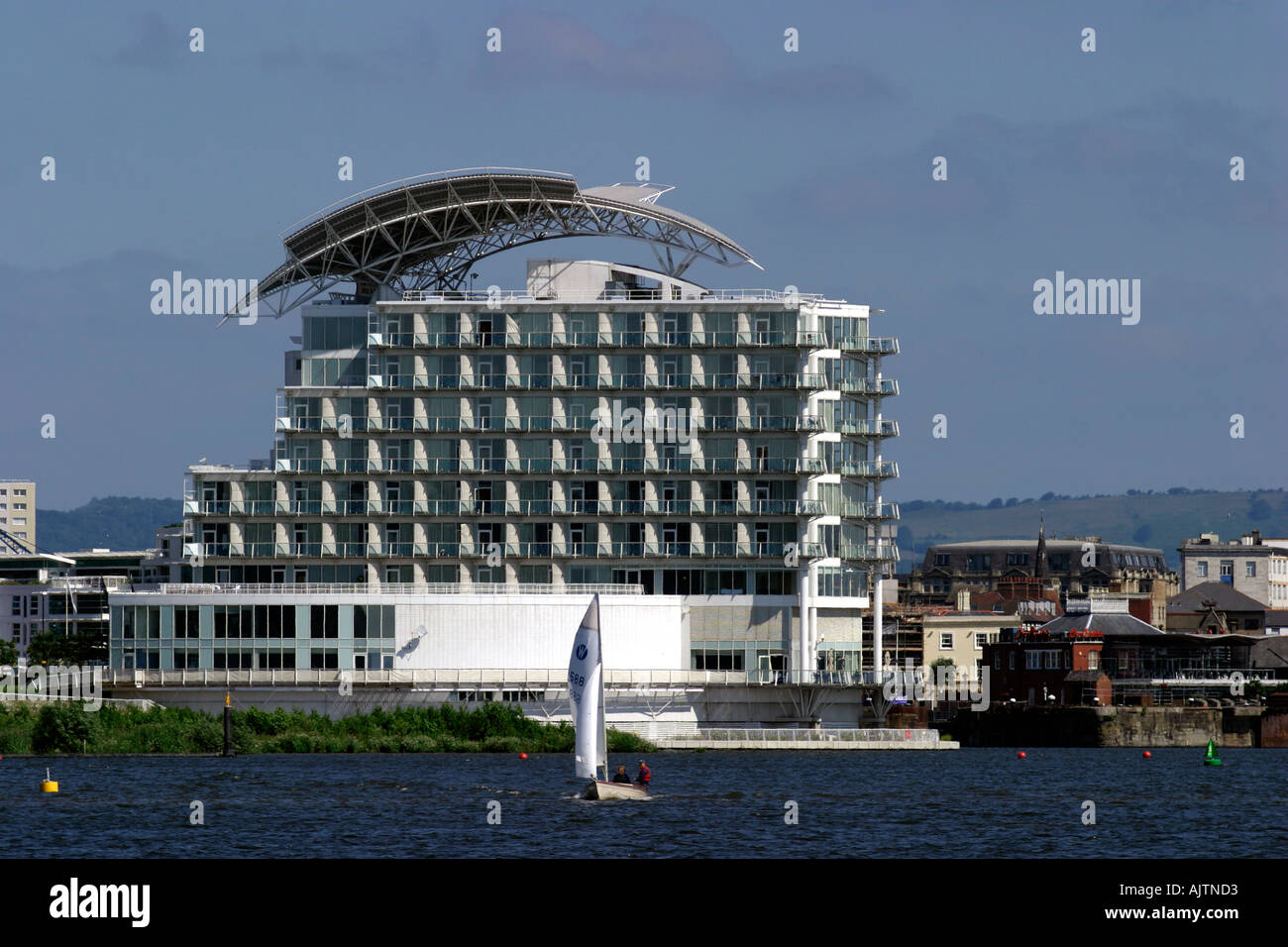 Cardiff Bay St David s Hotel and Spa with a sailing boat in the ...