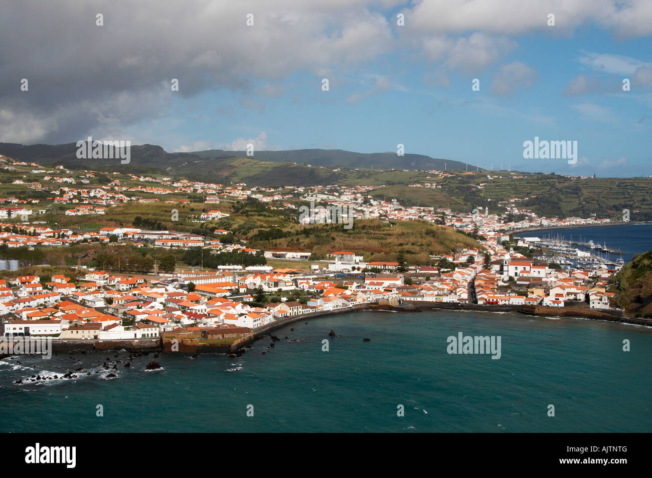 Horta, the capital of Faial island as seen from Monte da Guia. Azores ...