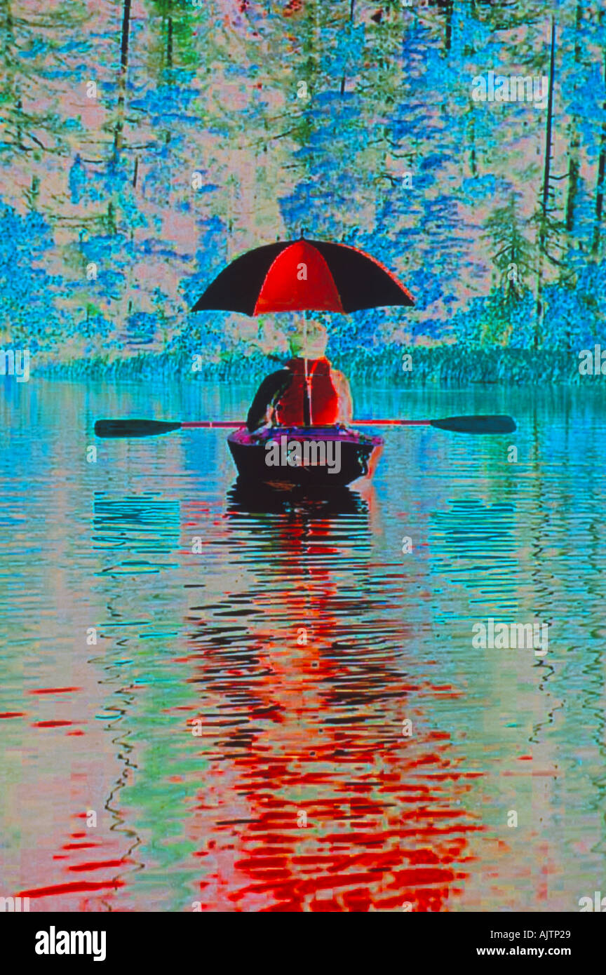 abstract man in canoe with umbrella reflection impressionistic Link ...