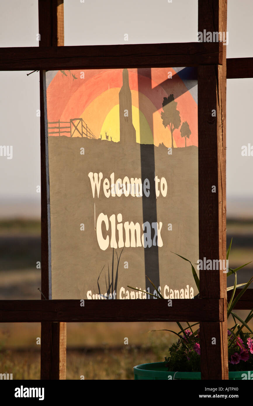 Welcome sign for Climax in scenic southwest Saskatchewan Canada Stock ...