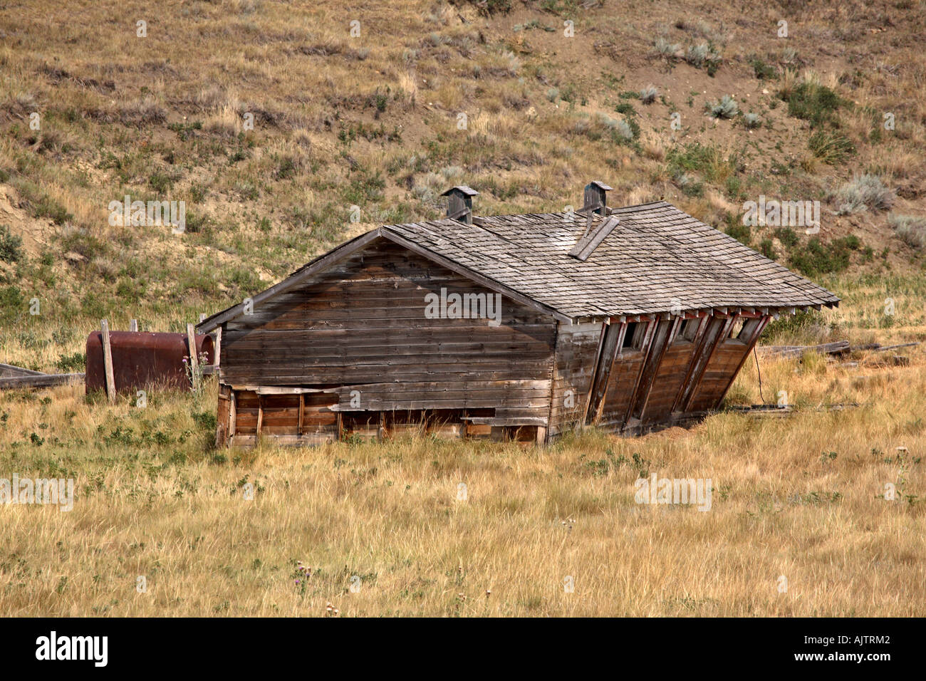 A collapsing old ranch building in southwestern Alberta Canada Stock ...