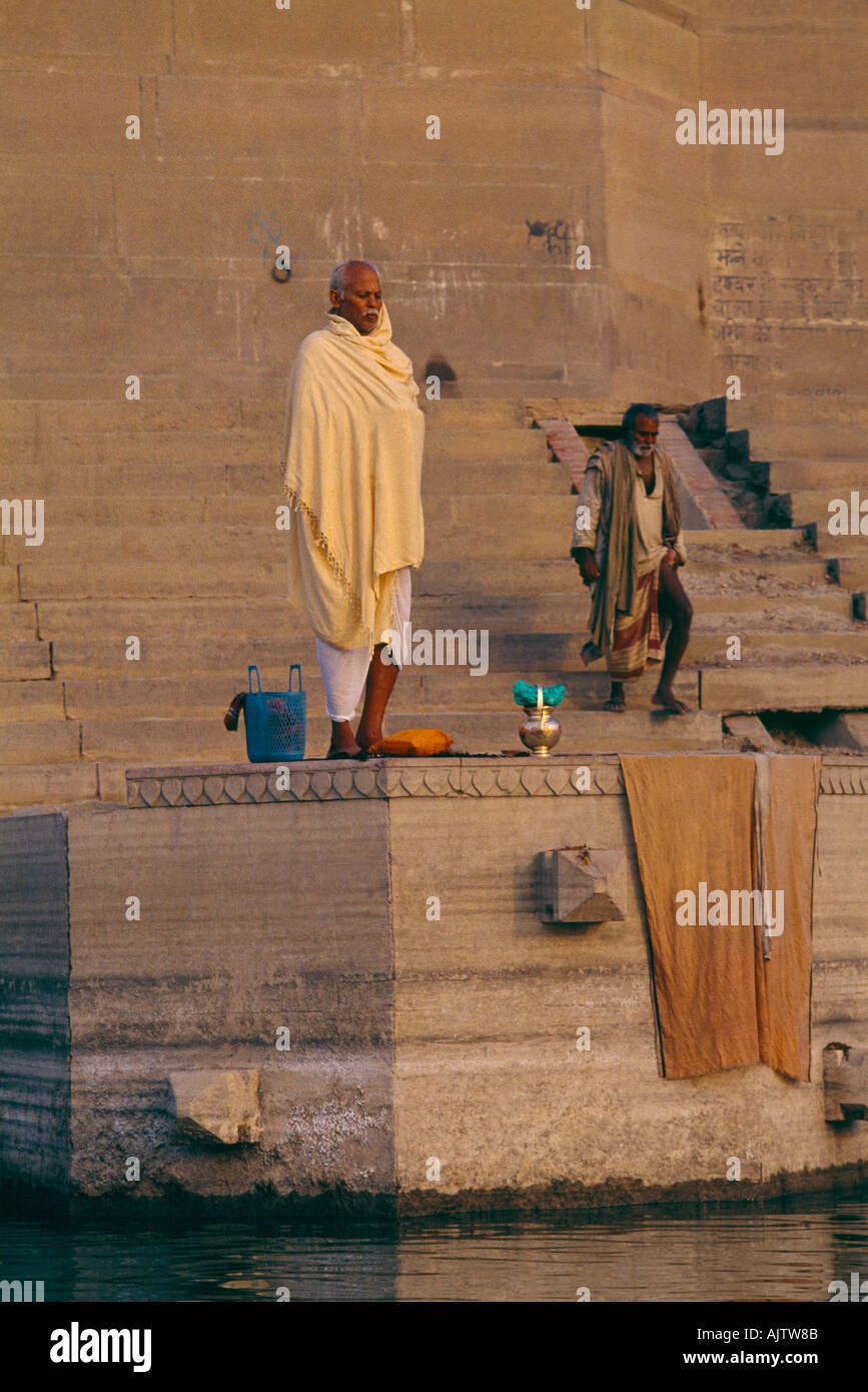 Varanasi India Ganges Banares Man Praying Stock Photo - Alamy