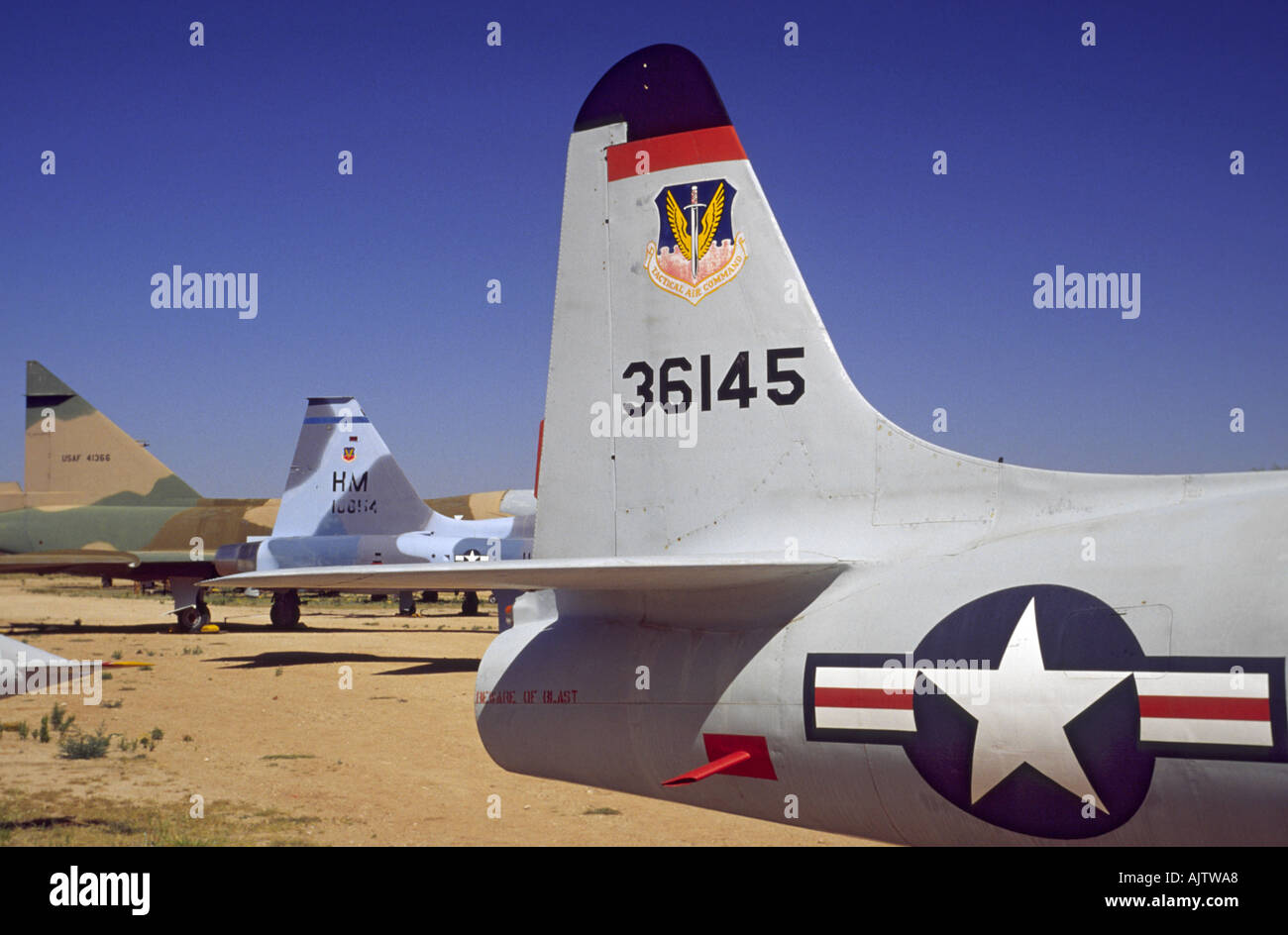 Tails of jet airplanes at Pima Air Space Museum, Tucson, Arizona, USA ...