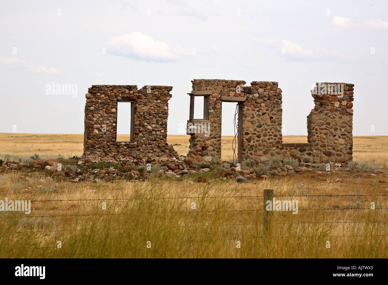 lone stone wall of farm building in Alberta Stock Photo - Alamy