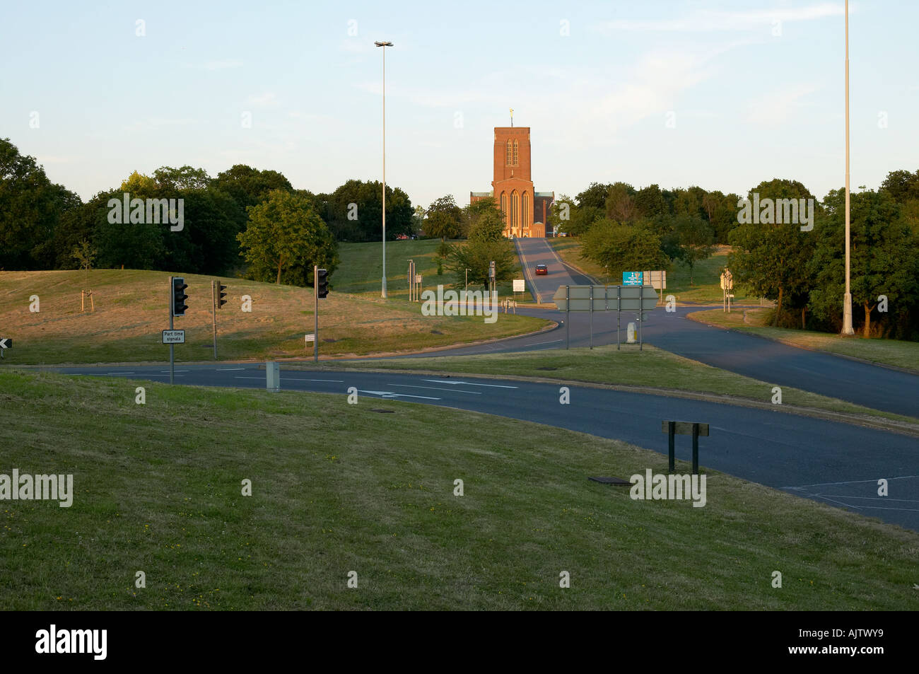 Guildford Cathedral, Guildford, Surrey. West view with roundabout in ...