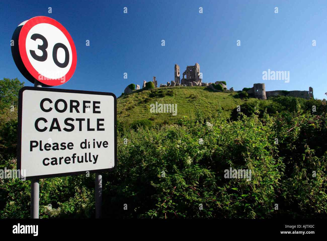 Corfe Castle Drive Carefully sign Stock Photo - Alamy