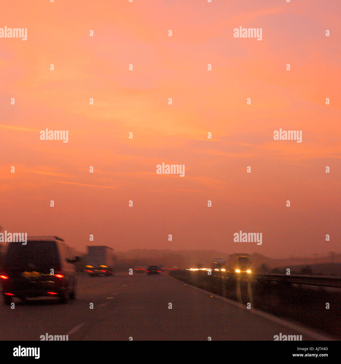M25 Motorway Traffic Sunset Stock Photo Alamy