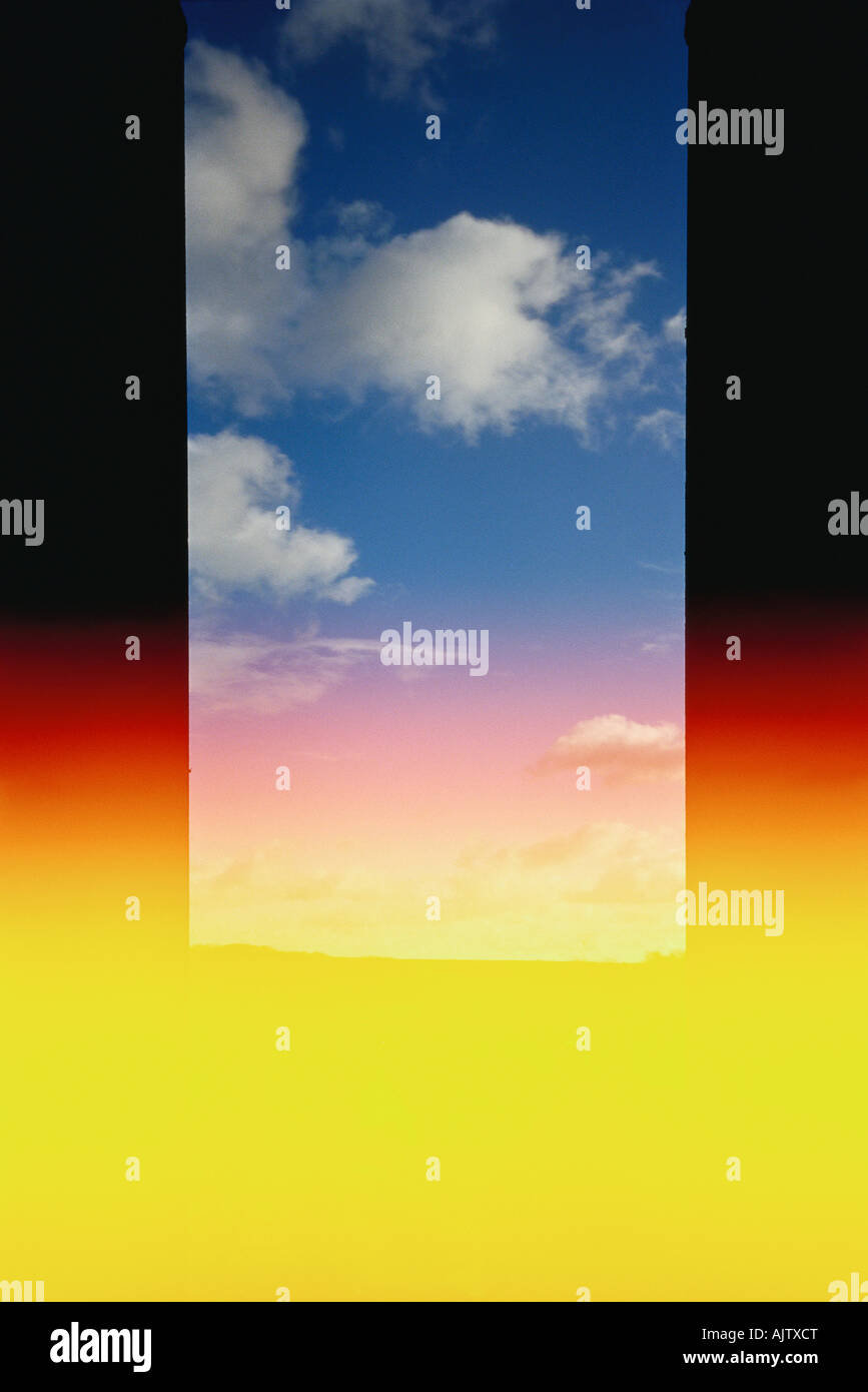 Montage, sky on colored background Stock Photo - Alamy