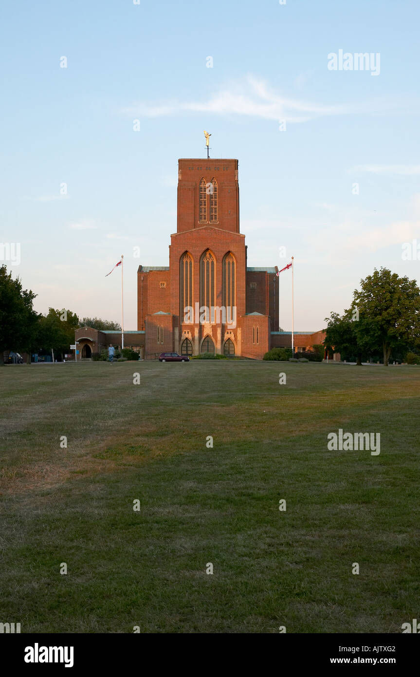 Guildford Cathedral, Guildford, Surrey. West facade elevation at sunset ...