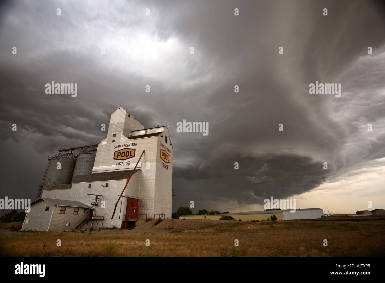 storm clouds behind Pense grain elevator in Saskatchewan Canada Stock ...