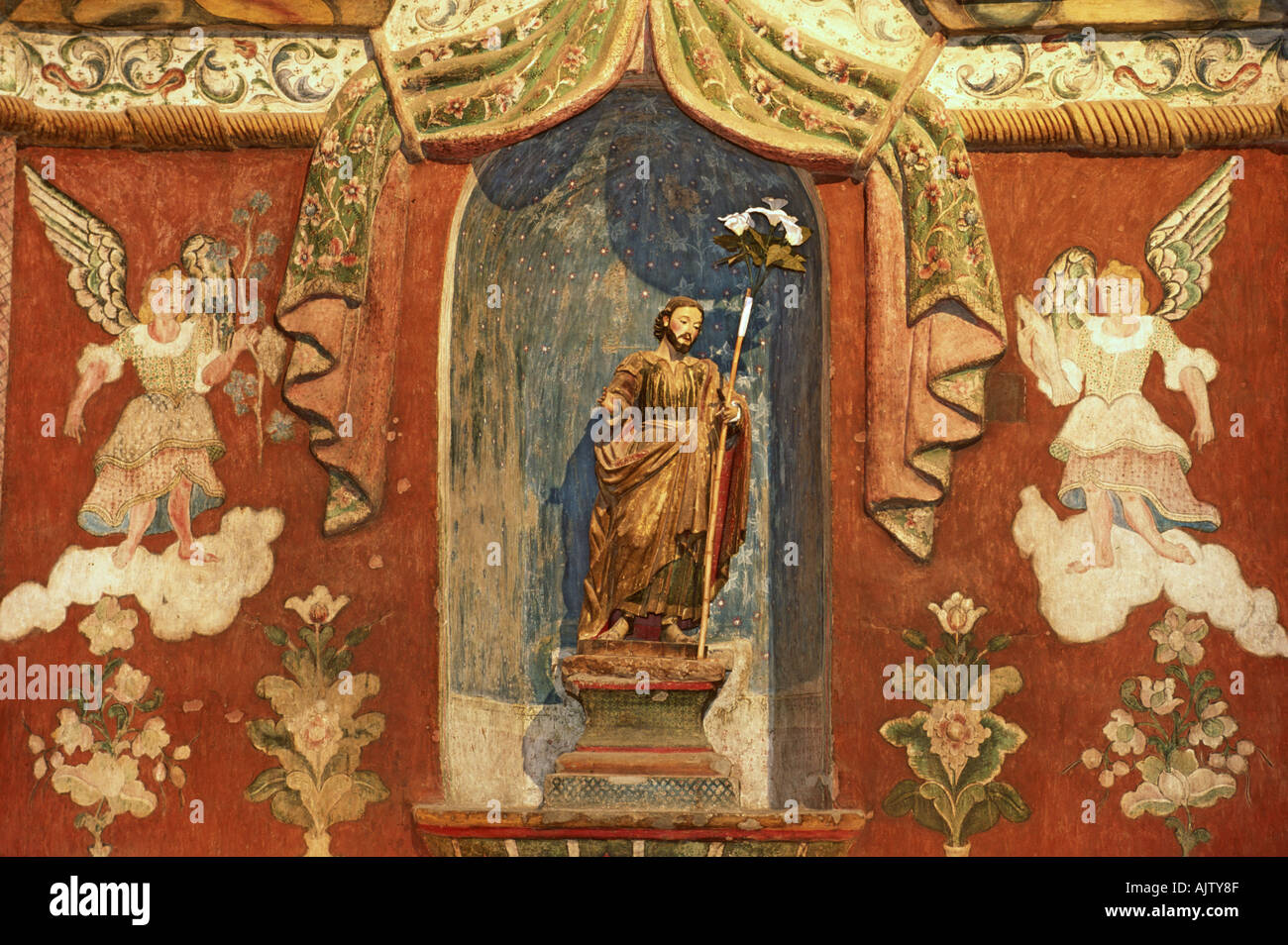 Statue, church interior at Mission San Xavier del Bac, Tucson, Arizona ...