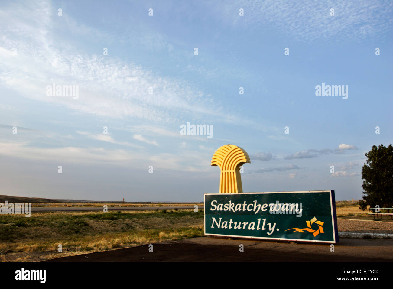 Saskatchewan sign along Trans Canada Highway at Alberta border Stock ...