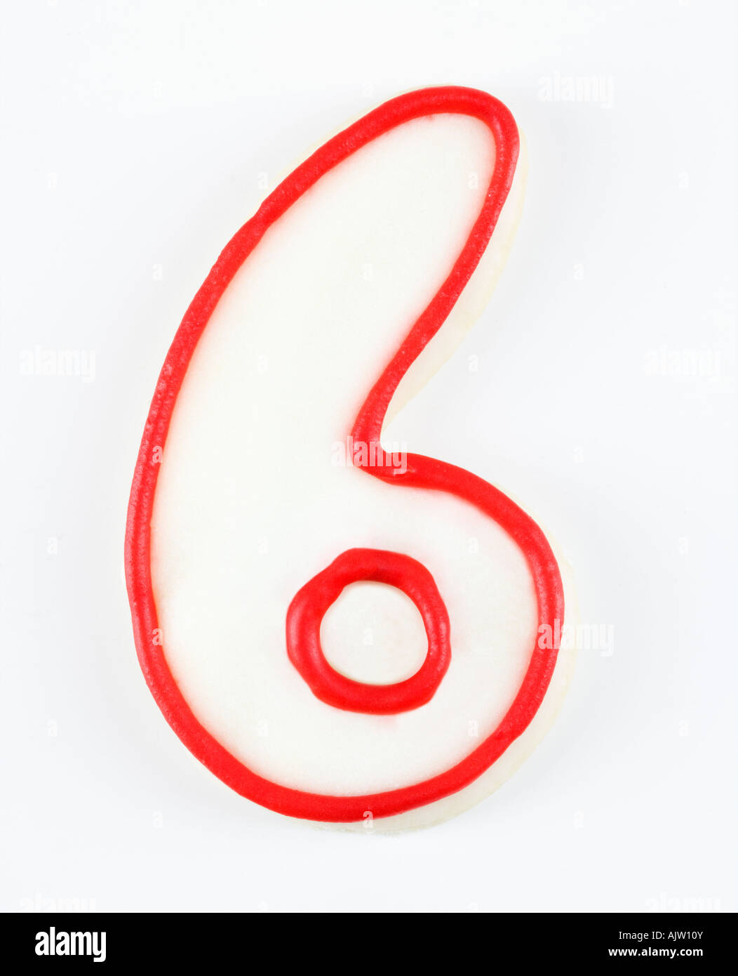 Sugar cookie in the shape of a number six outlined in red icing Stock ...