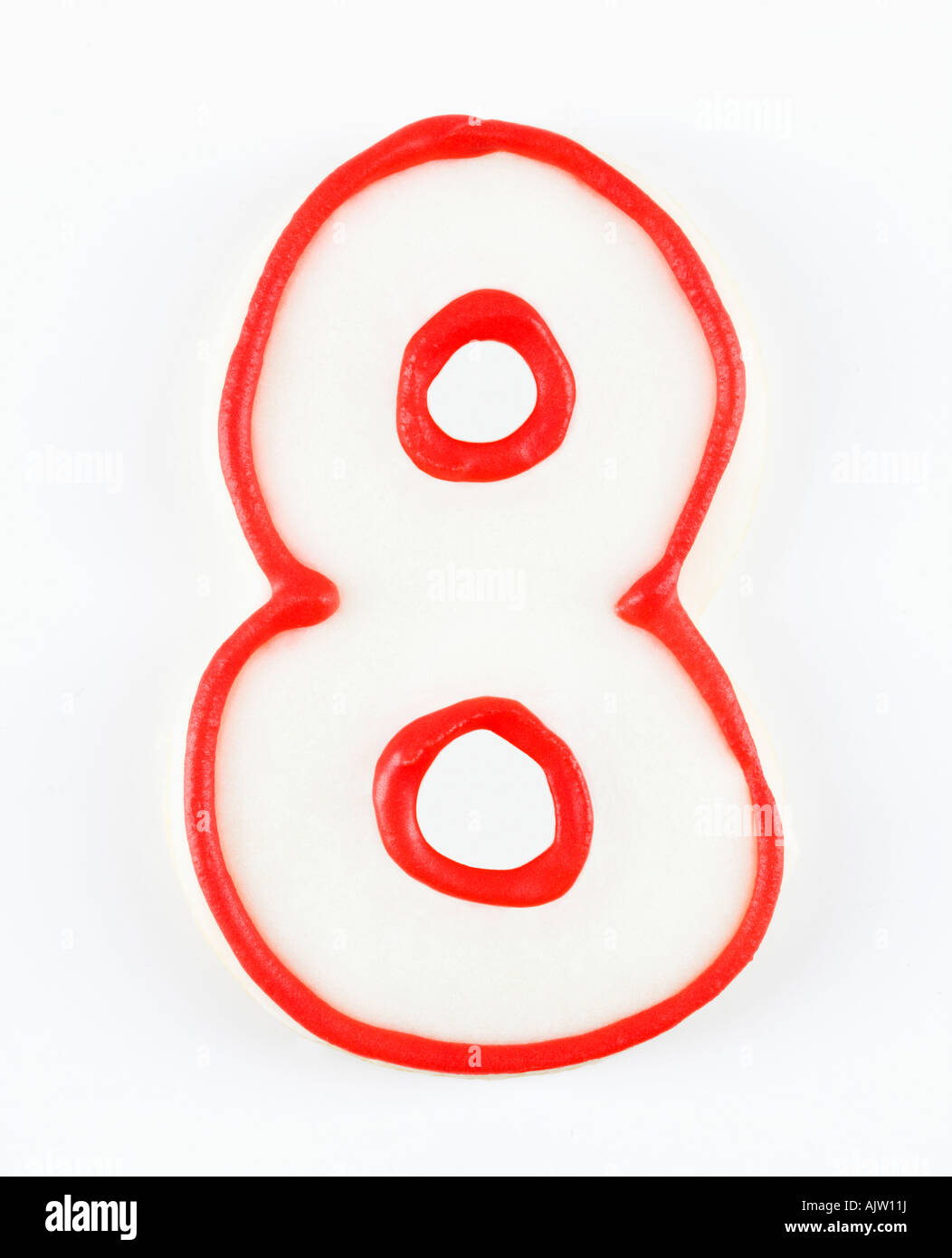 Sugar cookie in the shape of a number eight outlined in red icing Stock ...