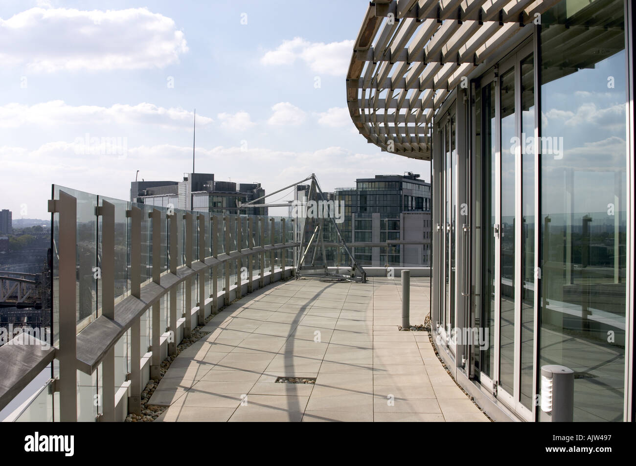 Outdoor balcony with slat roof and views The Point Terry Farrell Co ...