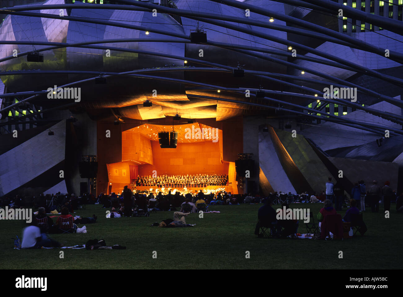 Chicago Millennium Park Frank Gehry designed Pritzker Pavilion ...