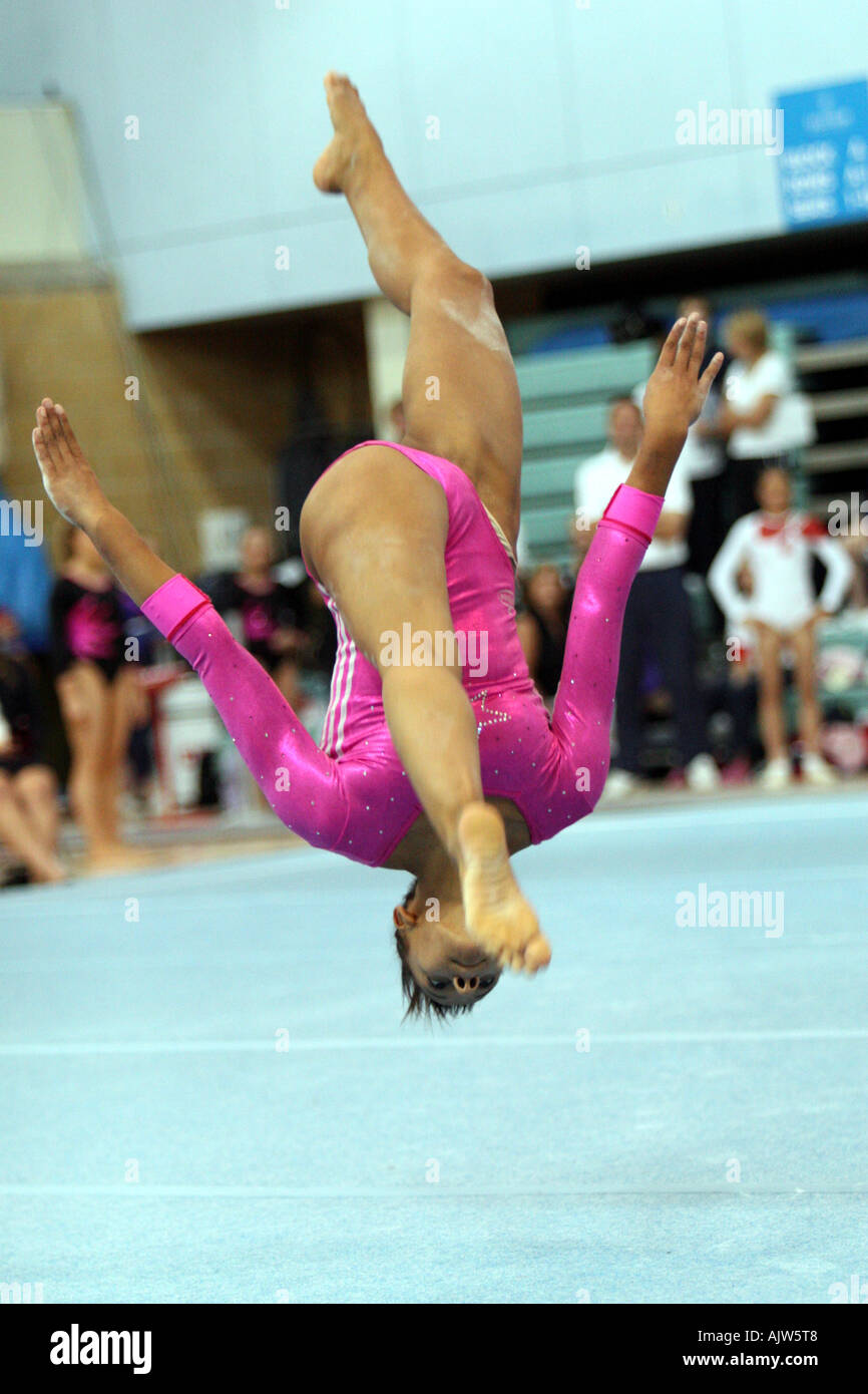 junior gymnastics champion Becky Downie performs a backflip in her ...