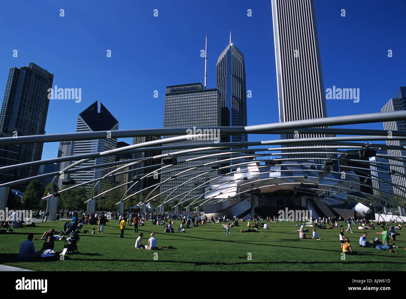 Chicago Millennium Park Frank Gehry designed Pritzker Pavilion ...