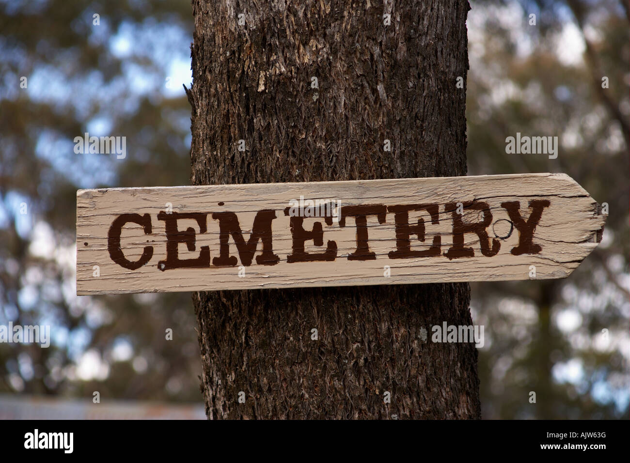 A sign pointing to the Cemetery Stock Photo - Alamy