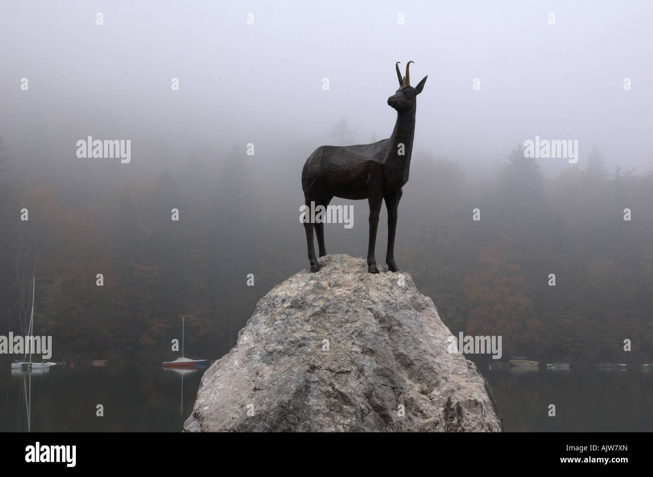 statue of legendary deer Zlatorog in Lake Bohinj Slovenia Stock Photo ...