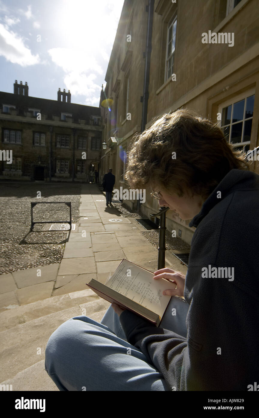 Student studying at Trinity College Cambridge England 2004 Stock Photo ...