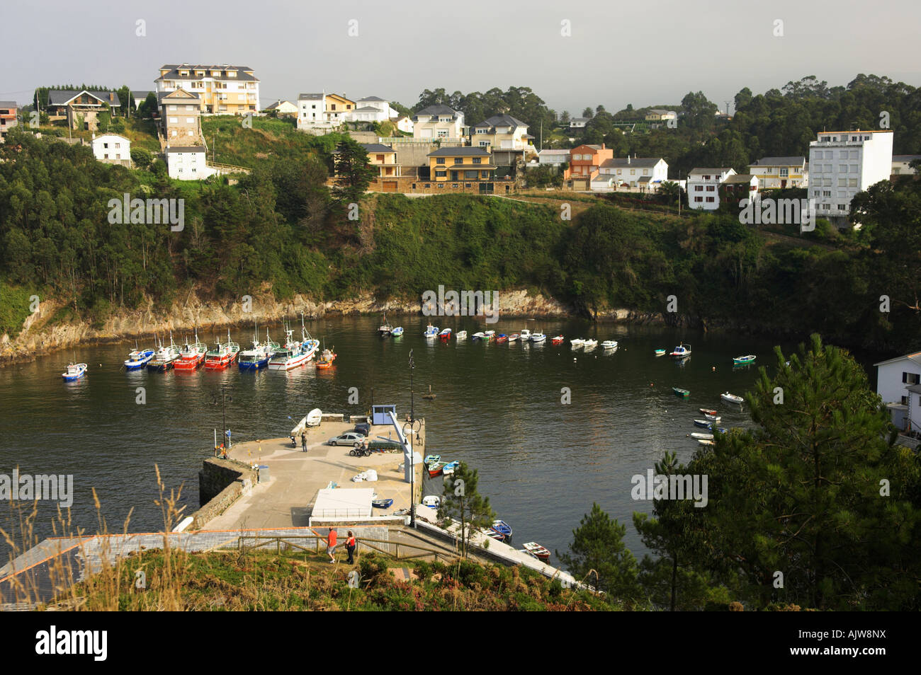 Port and village of Viavelez on Costa Verde along Cantabrian Sea ...