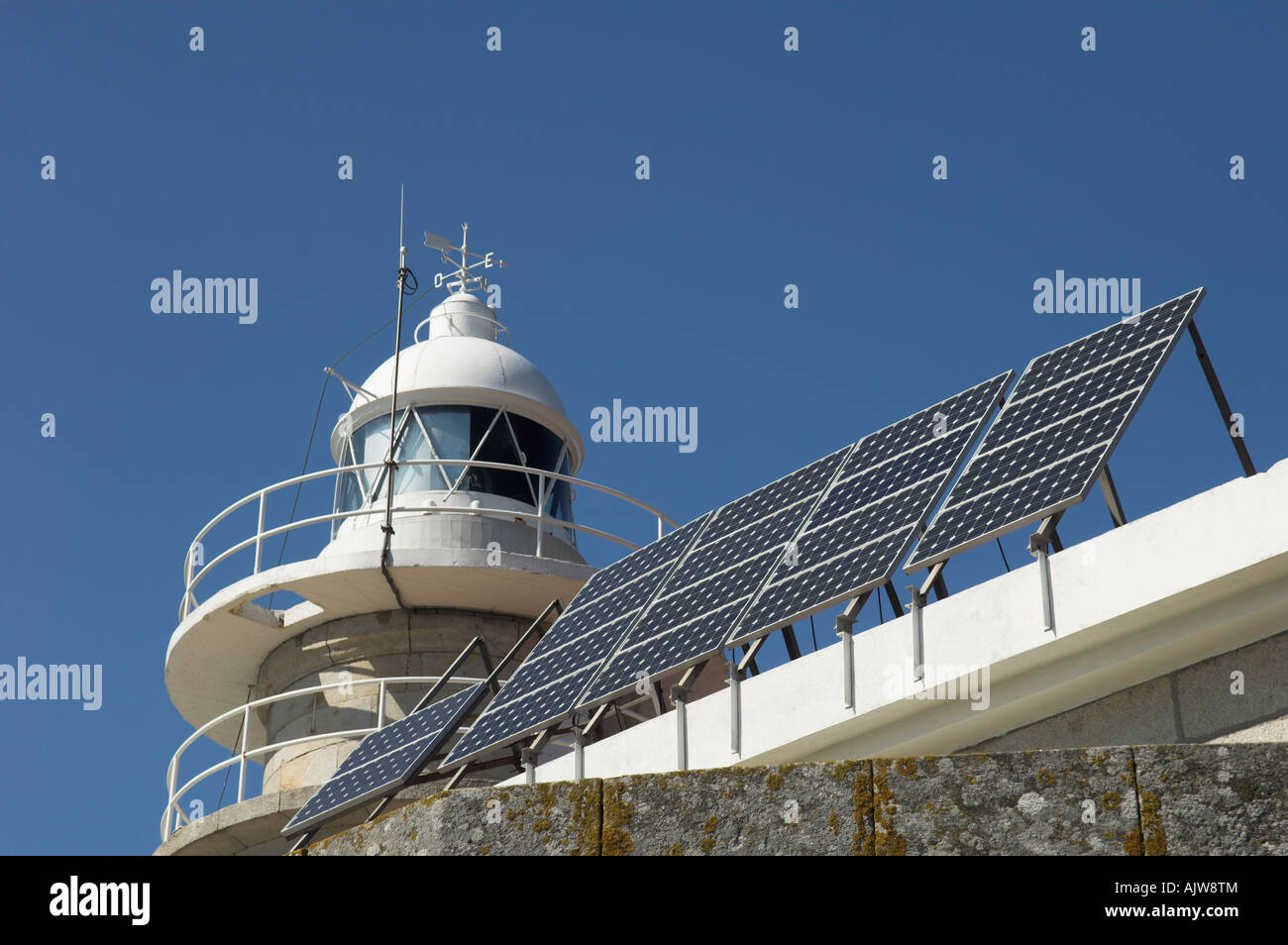 Solar panels and Monte Faro Lighthouse Ria de Vigo Illas Cies National ...