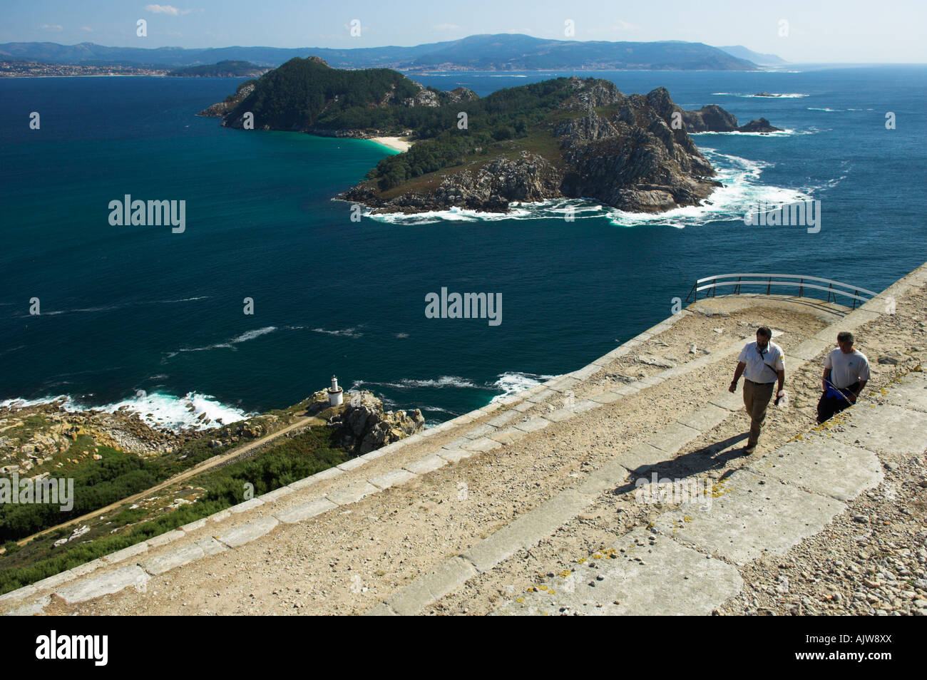 Island San Martino and winding path of Monte Faro Illas Cies National ...