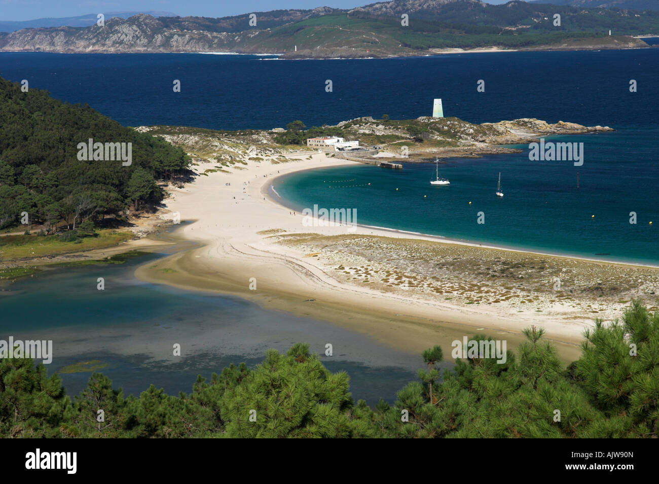 Praia das Rodas beach Illas Cies National Park Galicia Spain Stock ...