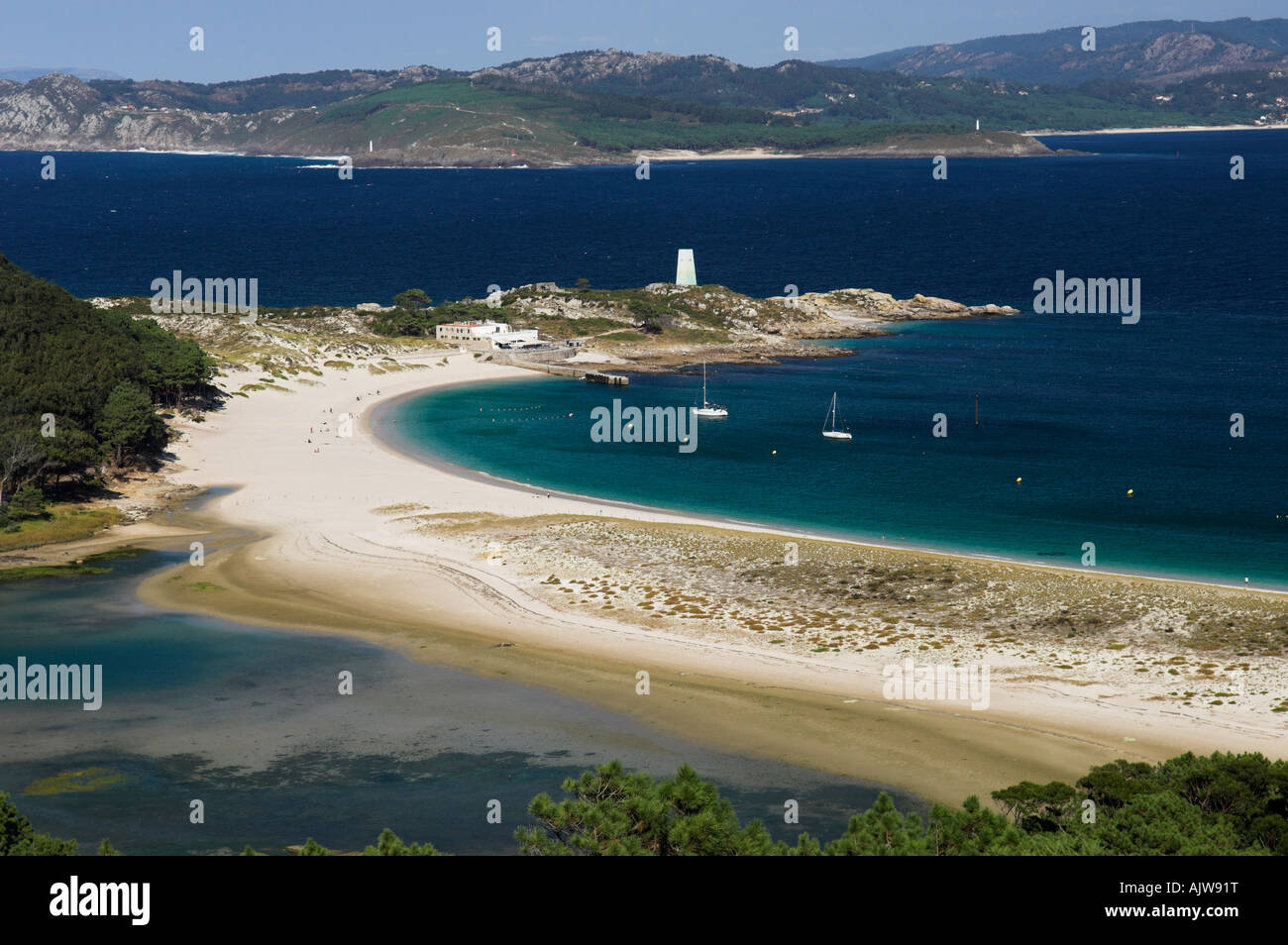 Praia das Rodas beach Illas Cies National Park Galicia Spain Stock ...