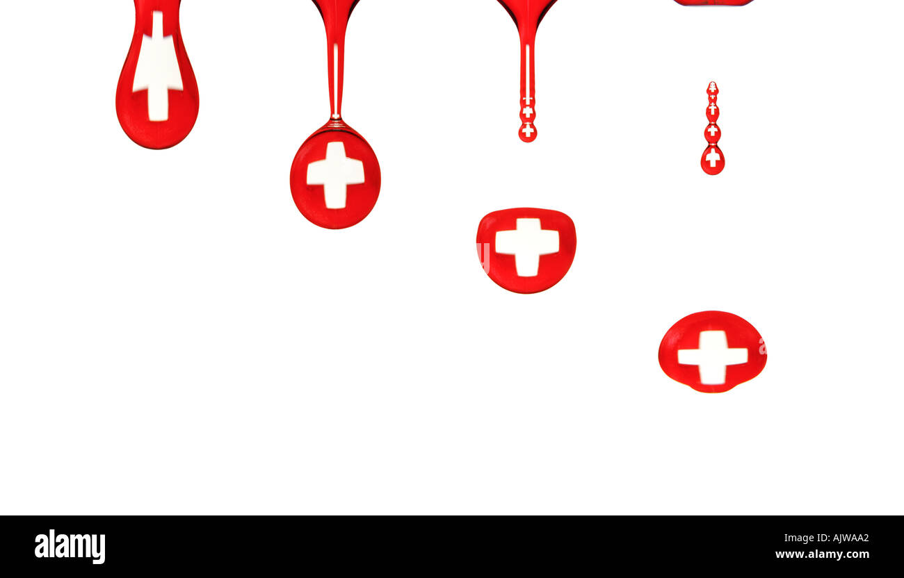 water in colour of swiss cross dripping Stock Photo - Alamy